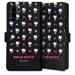 DeinDesign Huawei P30 Pro Handy Klapph&uuml;lle Handyh&uuml;lle aus Kunst Leder schwarz Flip Case Kindheit Merchandise Hello Kitty Sideflip mit langer Lasche