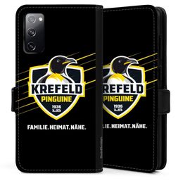 DeinDesign Galaxy S20 Handy Klapph&uuml;lle Handyh&uuml;lle aus Kunst Leder schwarz Flip Case Sports Krefeld Pinguine Ice Hockey Sideflip mit Lasche
