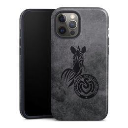 DeinDesign iPhone 12 Pro Max Handy Panzer Handyh&uuml;lle robuste Outdoor H&uuml;lle Schutzh&uuml;lle gl&auml;nzend Official Licensed Product Msv Duisburg Zebra Tough Case