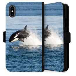 DeinDesign iPhone X Handy Klapph&uuml;lle Handyh&uuml;lle aus Kunst Leder schwarz Flip Case Orca Ocean Wale Sideflip mit langer Lasche
