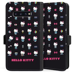 DeinDesign Galaxy S10 Plus Handy Klapph&uuml;lle Handyh&uuml;lle aus Kunst Leder schwarz Flip Case Kindheit Merchandise Hello Kitty Sideflip mit Lasche