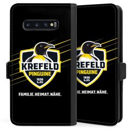 DeinDesign Galaxy S10 Plus Handy Klapph&uuml;lle Handyh&uuml;lle aus Kunst Leder schwarz Flip Case Sports Krefeld Pinguine Ice Hockey Sideflip mit Lasche