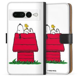 DeinDesign Google Pixel 7 Pro Handy Klapph&uuml;lle Handyh&uuml;lle aus Kunst Leder schwarz Flip Case Snoopy Peanuts Official Licensed Product Sideflip mit langer Lasche