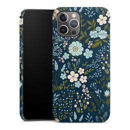 DeinDesign iPhone 12 Pro Max Handy Premium Case Smartphone Handyh&uuml;lle Schutzh&uuml;lle matt Blue Muster Flowers Premium Case