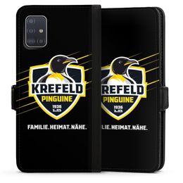 DeinDesign Galaxy A51 Handy Klapph&uuml;lle Handyh&uuml;lle aus Kunst Leder schwarz Flip Case Sports Krefeld Pinguine Ice Hockey Sideflip mit Lasche