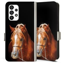 DeinDesign Galaxy A53 5G Handy Klapph&uuml;lle Handyh&uuml;lle aus Kunst Leder wei&szlig; Flip Case Horse Hobby Mare Sideflip mit Lasche