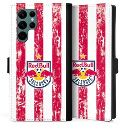 DeinDesign Galaxy S22 Ultra Handy Klapph&uuml;lle Handyh&uuml;lle aus Kunst Leder schwarz Flip Case Stripes Fc Red Bull Salzburg Official Licensed Product Sideflip mit 