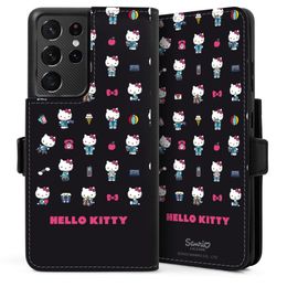 DeinDesign Galaxy S21 Ultra 5G Handy Klapph&uuml;lle Handyh&uuml;lle aus Kunst Leder schwarz Flip Case Kindheit Merchandise Hello Kitty Sideflip mit Lasche