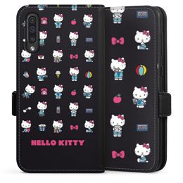 DeinDesign Galaxy A50 Handy Klapph&uuml;lle Handyh&uuml;lle aus Kunst Leder schwarz Flip Case Kindheit Merchandise Hello Kitty Sideflip mit Lasche