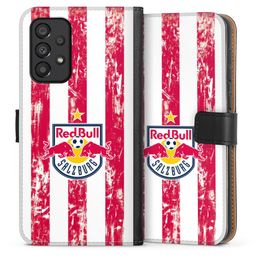 DeinDesign Galaxy A33 5G Handy Klapph&uuml;lle Handyh&uuml;lle aus Kunst Leder schwarz Flip Case Stripes Fc Red Bull Salzburg Official Licensed Product Sideflip mit langer