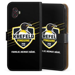 DeinDesign Galaxy XCover 6 Pro Handy Klapph&uuml;lle Handyh&uuml;lle aus Kunst Leder schwarz Flip Case Sports Krefeld Pinguine Ice Hockey Sideflip mit langer Lasche