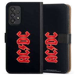 DeinDesign Galaxy A33 5G Handy Klapph&uuml;lle Handyh&uuml;lle aus Kunst Leder schwarz Flip Case Official Licensed Product Acdc Logo Sideflip mit langer Lasche