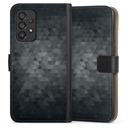 DeinDesign Galaxy A53 5G Handy Klapph&uuml;lle Handyh&uuml;lle aus Kunst Leder schwarz Flip Case Black Triangle Muster Sideflip mit langer Lasche