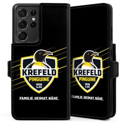 DeinDesign Galaxy S21 Ultra 5G Handy Klapph&uuml;lle Handyh&uuml;lle aus Kunst Leder schwarz Flip Case Sports Krefeld Pinguine Ice Hockey Sideflip mit Lasche