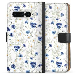 DeinDesign Google Pixel 7 Pro Handy Klapph&uuml;lle Handyh&uuml;lle aus Kunst Leder schwarz Flip Case Flowers Muster Flower Sideflip mit langer Lasche