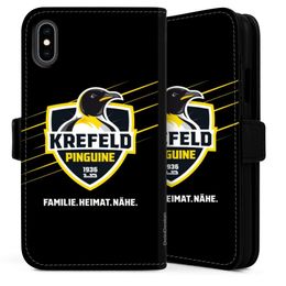 DeinDesign iPhone X Handy Klapph&uuml;lle Handyh&uuml;lle aus Kunst Leder schwarz Flip Case Sports Krefeld Pinguine Ice Hockey Sideflip mit langer Lasche