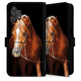 DeinDesign Galaxy A32 5G Handy Klapph&uuml;lle Handyh&uuml;lle aus Kunst Leder schwarz Flip Case Horse Hobby Mare Sideflip mit langer Lasche
