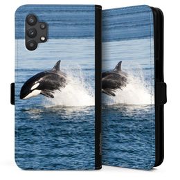 DeinDesign Galaxy A32 5G Handy Klapph&uuml;lle Handyh&uuml;lle aus Kunst Leder schwarz Flip Case Orca Ocean Wale Sideflip mit langer Lasche
