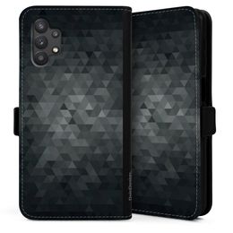 DeinDesign Galaxy A32 5G Handy Klapph&uuml;lle Handyh&uuml;lle aus Kunst Leder schwarz Flip Case Triangle Black Muster Sideflip mit langer Lasche