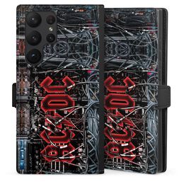DeinDesign Galaxy S23 Ultra Handy Klapph&uuml;lle Handyh&uuml;lle aus Kunst Leder schwarz Flip Case Merchandise Acdc Official Licensed Product Sideflip mit Lasche