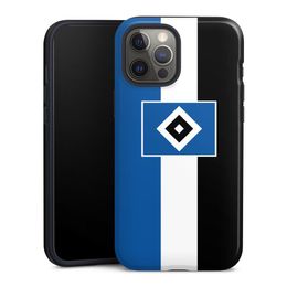 DeinDesign iPhone 12 Pro Max Handy Panzer Handyh&uuml;lle robuste Outdoor H&uuml;lle Schutzh&uuml;lle gl&auml;nzend Stripes Hamburger Sv Hsv Tough Case