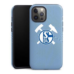 DeinDesign iPhone 12 Pro Max Handy Panzer Handyh&uuml;lle robuste Outdoor H&uuml;lle Schutzh&uuml;lle gl&auml;nzend Bundesliga Stripes Fc Schalke 04 Tough Case