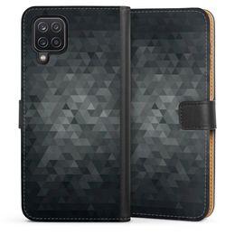 DeinDesign Galaxy A12 Handy Klapph&uuml;lle Handyh&uuml;lle aus Kunst Leder schwarz Flip Case Triangle Black Muster Sideflip mit langer Lasche