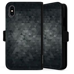 DeinDesign iPhone X Handy Klapph&uuml;lle Handyh&uuml;lle aus Kunst Leder schwarz Flip Case Muster Black Triangle Sideflip mit langer Lasche