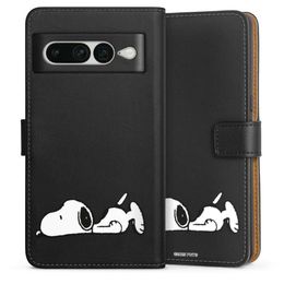 DeinDesign Google Pixel 7 Pro Handy Klapph&uuml;lle Handyh&uuml;lle aus Kunst Leder schwarz Flip Case Official Licensed Product Snoopy Peanuts Sideflip mit langer Lasche