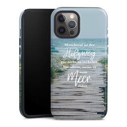 DeinDesign iPhone 12 Pro Max Handy Panzer Handyh&uuml;lle robuste Outdoor H&uuml;lle Schutzh&uuml;lle gl&auml;nzend Statement Beach Spruch Tough Case