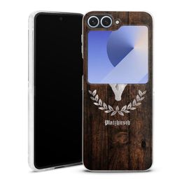 DeinDesign Galaxy Z Flip 7 FE Handy Hard Case Schutzh&uuml;lle transparent Smartphone Handy H&uuml;lle Wood Deer Wooden Look Hard Case