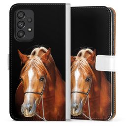 DeinDesign Galaxy A33 5G Handy Klapph&uuml;lle Handyh&uuml;lle aus Kunst Leder wei&szlig; Flip Case Horse Hobby Mare Sideflip mit Lasche