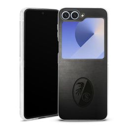 DeinDesign Galaxy Z Flip 6 Handy Hard Case Schutzh&uuml;lle transparent Smartphone Handy H&uuml;lle Sc Freiburg Official Licensed Product Metallic Look Hard Case