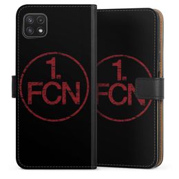 DeinDesign Galaxy A22 5G Handy Klapph&uuml;lle Handyh&uuml;lle aus Kunst Leder schwarz Flip Case Merchandise Sideflip mit langer Lasche