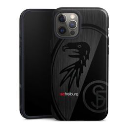 DeinDesign iPhone 12 Pro Max Handy Panzer Handyh&uuml;lle robuste Outdoor H&uuml;lle Schutzh&uuml;lle gl&auml;nzend Sc Freiburg Metallic Look Official Licensed Product Tough Case