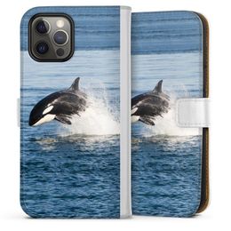 DeinDesign iPhone 12 Pro Max Handy Klapph&uuml;lle Handyh&uuml;lle aus Kunst Leder wei&szlig; Flip Case Orca Ocean Wale Sideflip mit Lasche
