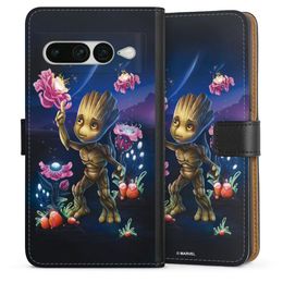 DeinDesign Google Pixel 7 Pro Handy Klapph&uuml;lle Handyh&uuml;lle aus Kunst Leder schwarz Flip Case Baby Groot Marvel Guardians Of The Galaxy Sideflip mit langer Lasche