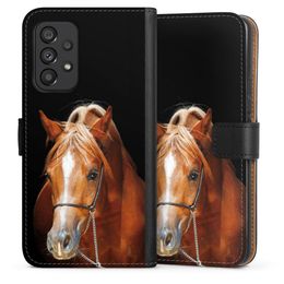 DeinDesign Galaxy A53 5G Handy Klapph&uuml;lle Handyh&uuml;lle aus Kunst Leder schwarz Flip Case Horse Hobby Mare Sideflip mit langer Lasche