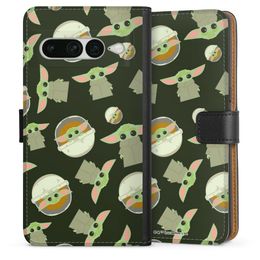 DeinDesign Google Pixel 7 Pro Handy Klapph&uuml;lle Handyh&uuml;lle aus Kunst Leder schwarz Flip Case Official Licensed Product Star Wars Muster Baby Yoda Sideflip mit 