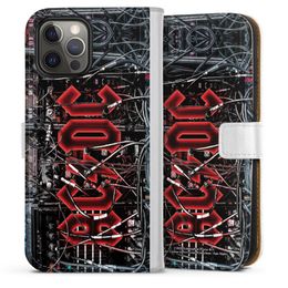 DeinDesign iPhone 12 Pro Max Handy Klapph&uuml;lle Handyh&uuml;lle aus Kunst Leder wei&szlig; Flip Case Merchandise Acdc Official Licensed Product Sideflip mit Lasche
