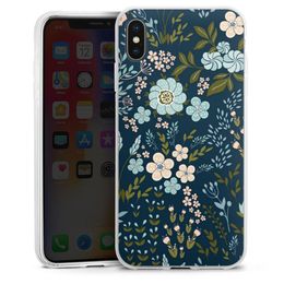 DeinDesign iPhone Xs Max Handy Silikon H&uuml;lle Case transparent Handyh&uuml;lle Blue Muster Flowers Silikon Case