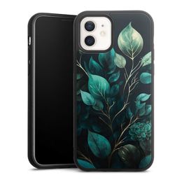 DeinDesign iPhone 12 Handy Gallery Case Handyh&uuml;lle 9H Geh&auml;rtetes Glas R&uuml;ckseite H&uuml;lle Leaves Black Eukalyptus Gallery Case