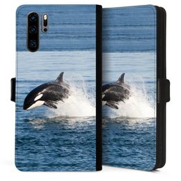 DeinDesign Huawei P30 Pro Handy Klapph&uuml;lle Handyh&uuml;lle aus Kunst Leder schwarz Flip Case Orca Ocean Wale Sideflip mit langer Lasche