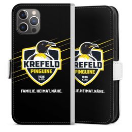 DeinDesign iPhone 12 Pro Handy Klapph&uuml;lle Handyh&uuml;lle aus Kunst Leder wei&szlig; Flip Case Sports Krefeld Pinguine Ice Hockey Sideflip mit Lasche