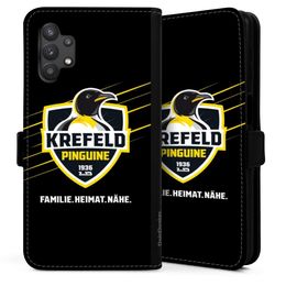 DeinDesign Galaxy A32 5G Handy Klapph&uuml;lle Handyh&uuml;lle aus Kunst Leder schwarz Flip Case Ice Hockey Sports Krefeld Pinguine Sideflip mit langer Lasche