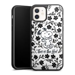 DeinDesign iPhone 12 Handy Gallery Case Handyh&uuml;lle 9H Geh&auml;rtetes Glas R&uuml;ckseite H&uuml;lle Peanuts Flowers Snoopy Gallery Case