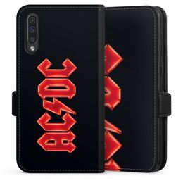 DeinDesign Galaxy A50 Handy Klapph&uuml;lle Handyh&uuml;lle aus Kunst Leder schwarz Flip Case Official Licensed Product Acdc Logo Sideflip mit Lasche