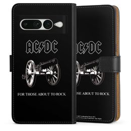 DeinDesign Google Pixel 7 Pro Handy Klapph&uuml;lle Handyh&uuml;lle aus Kunst Leder schwarz Flip Case Music Acdc Merchandise Sideflip mit langer Lasche