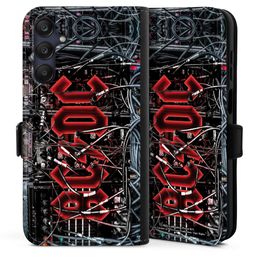 DeinDesign Galaxy A25 5G Handy Klapph&uuml;lle Handyh&uuml;lle aus Kunst Leder schwarz Flip Case Merchandise Acdc Official Licensed Product Sideflip mit Lasche