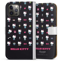 DeinDesign iPhone 12 Pro Max Handy Klapph&uuml;lle Handyh&uuml;lle aus Kunst Leder wei&szlig; Flip Case Kindheit Merchandise Hello Kitty Sideflip mit Lasche